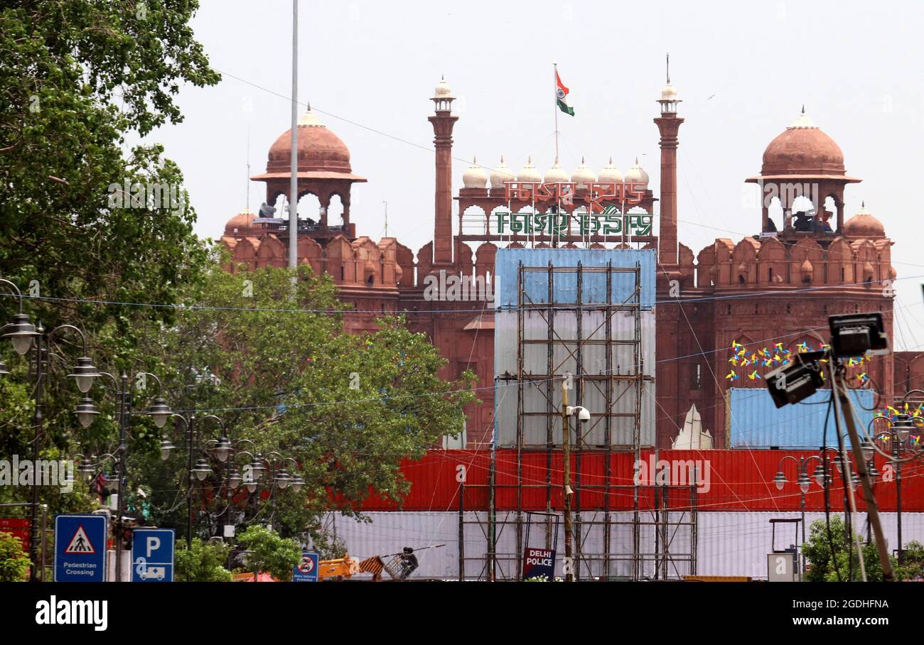 A view of the Red Fort stacked with shipping containers to secure the ...