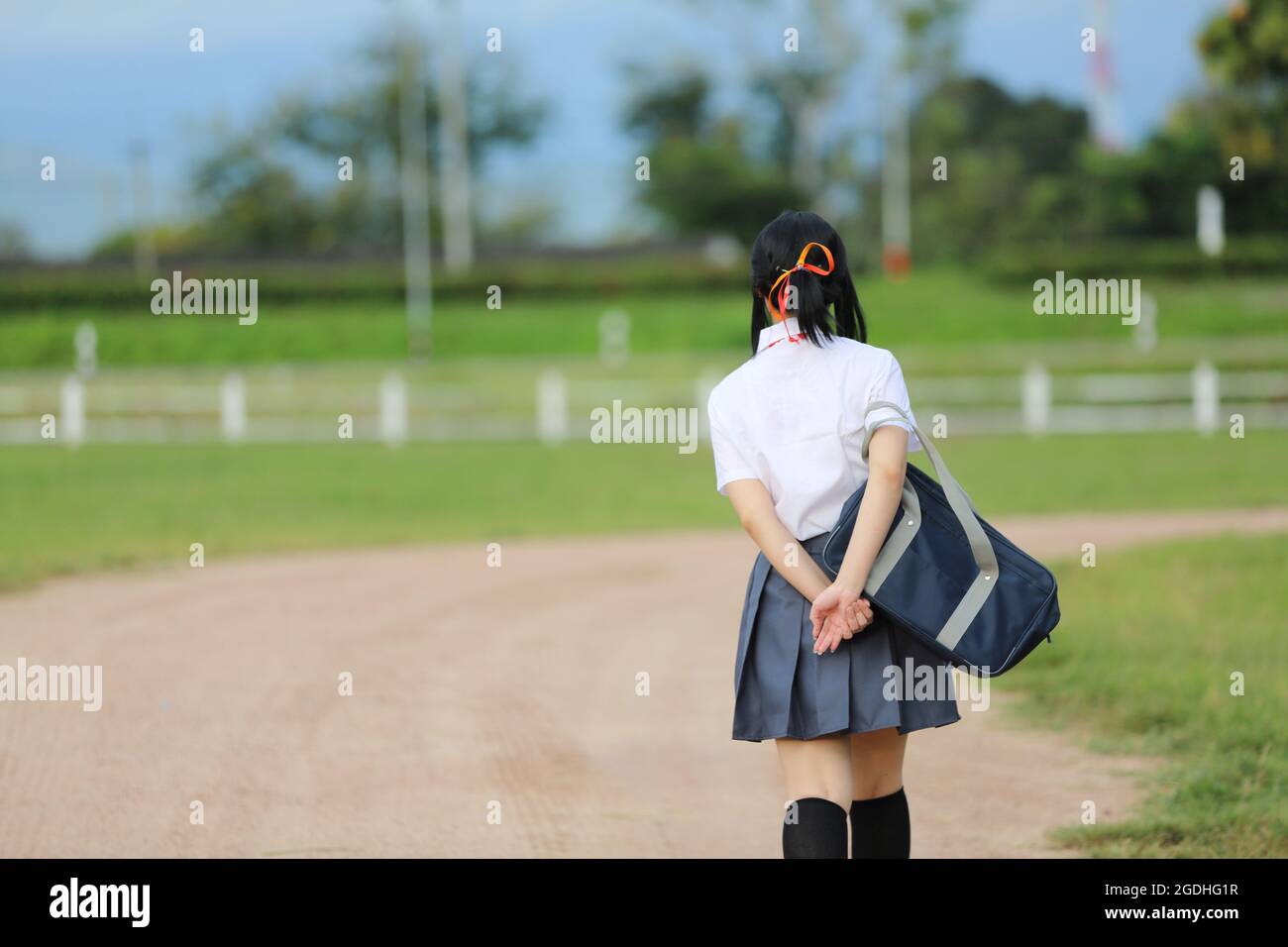 Japanese school in countryside with grass mountain and tree Stock Photo ...