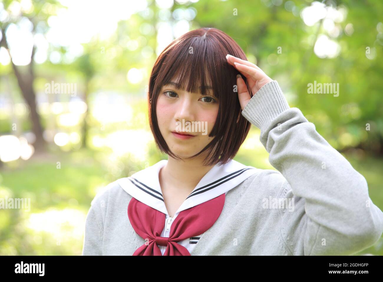 Portrait of Japanese school girl with countryside park Stock Photo - Alamy