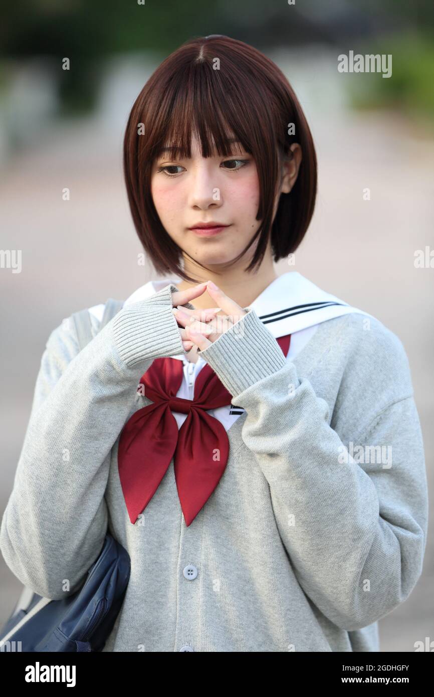 Portrait of Japanese school girl with countryside park Stock Photo - Alamy