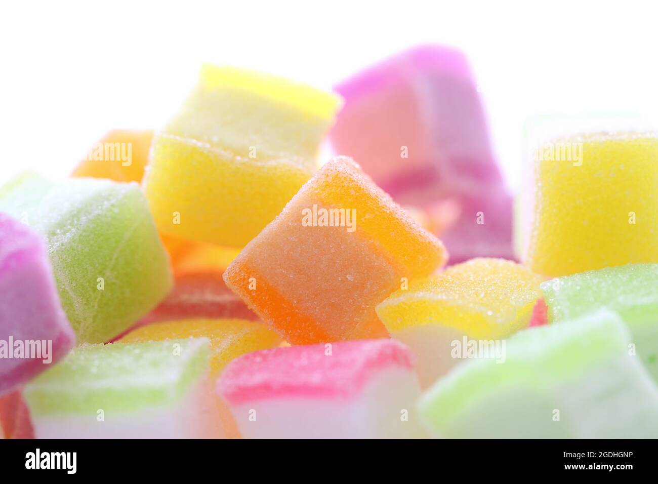 Colorful cube jelly candy isolated in white background Stock Photo - Alamy