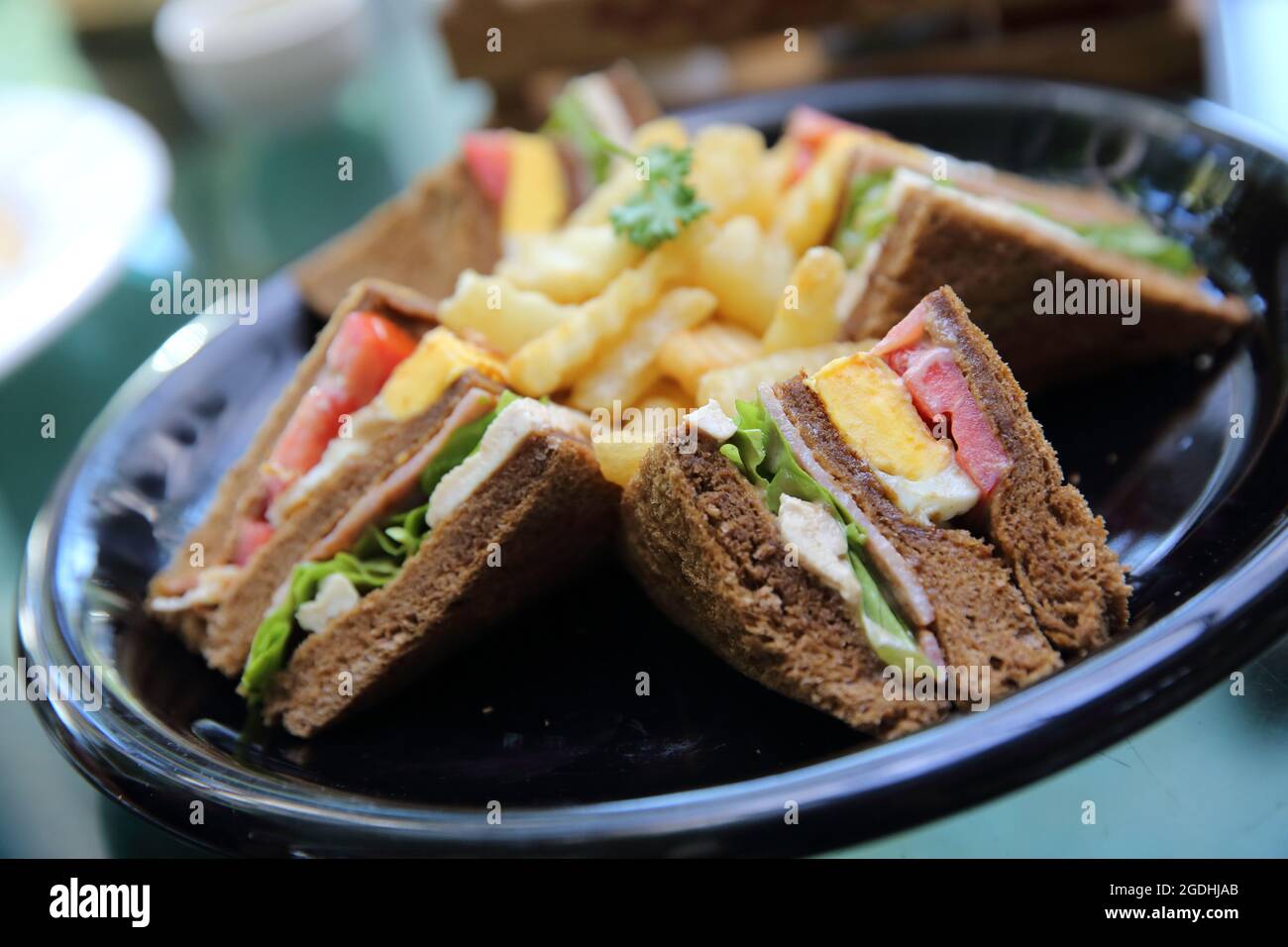 Club sandwich , Sandwich with chicken tomato chicken bacon and ...