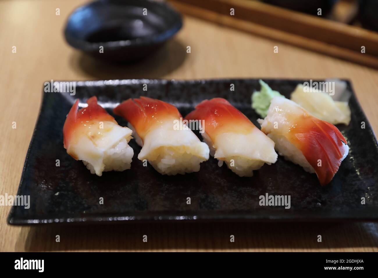 Surf clam nigiri sushi - japanese food style on wood background Stock ...