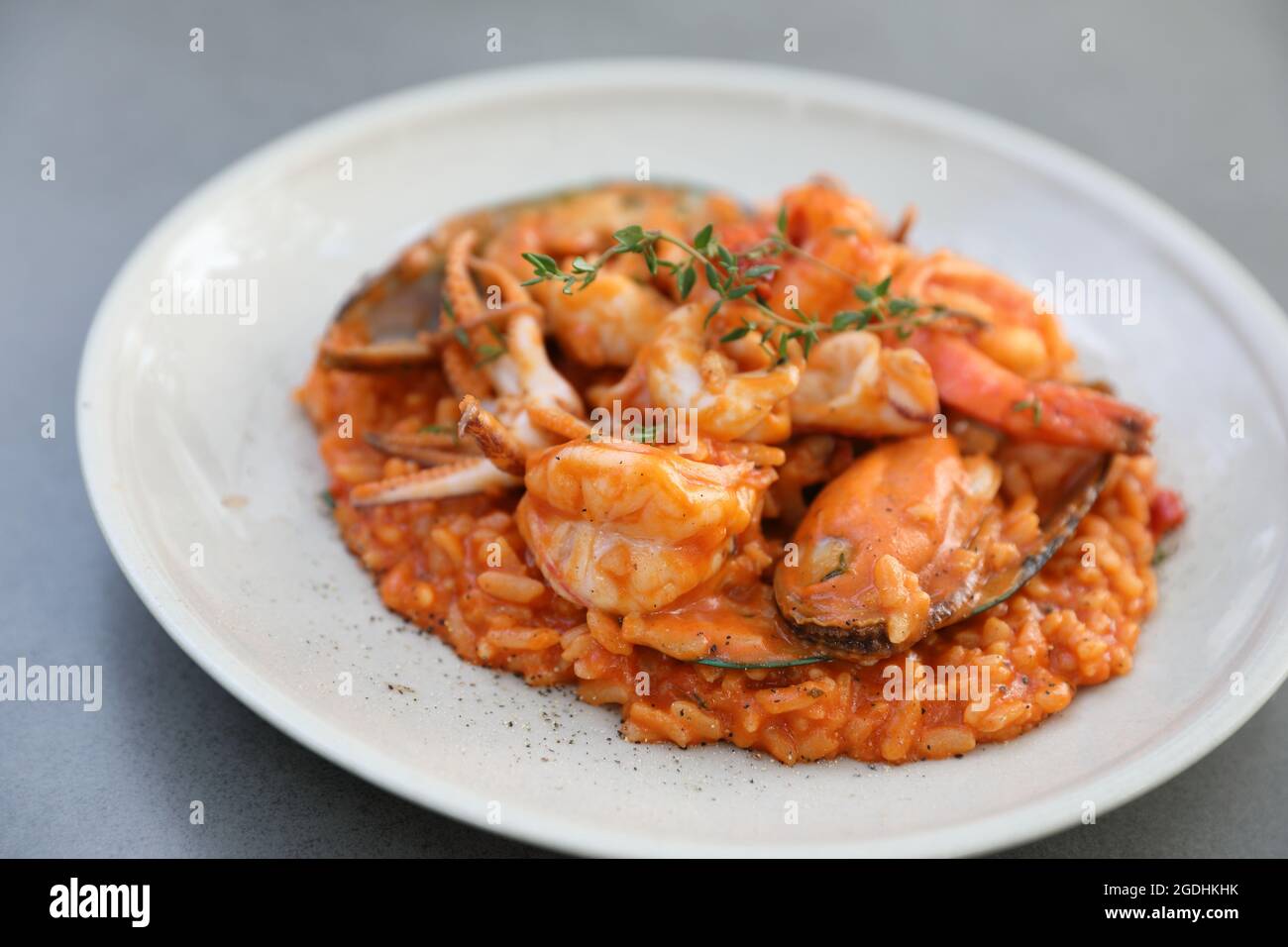 seafood risotto with mussel shrimp and squid , italian food Stock Photo ...