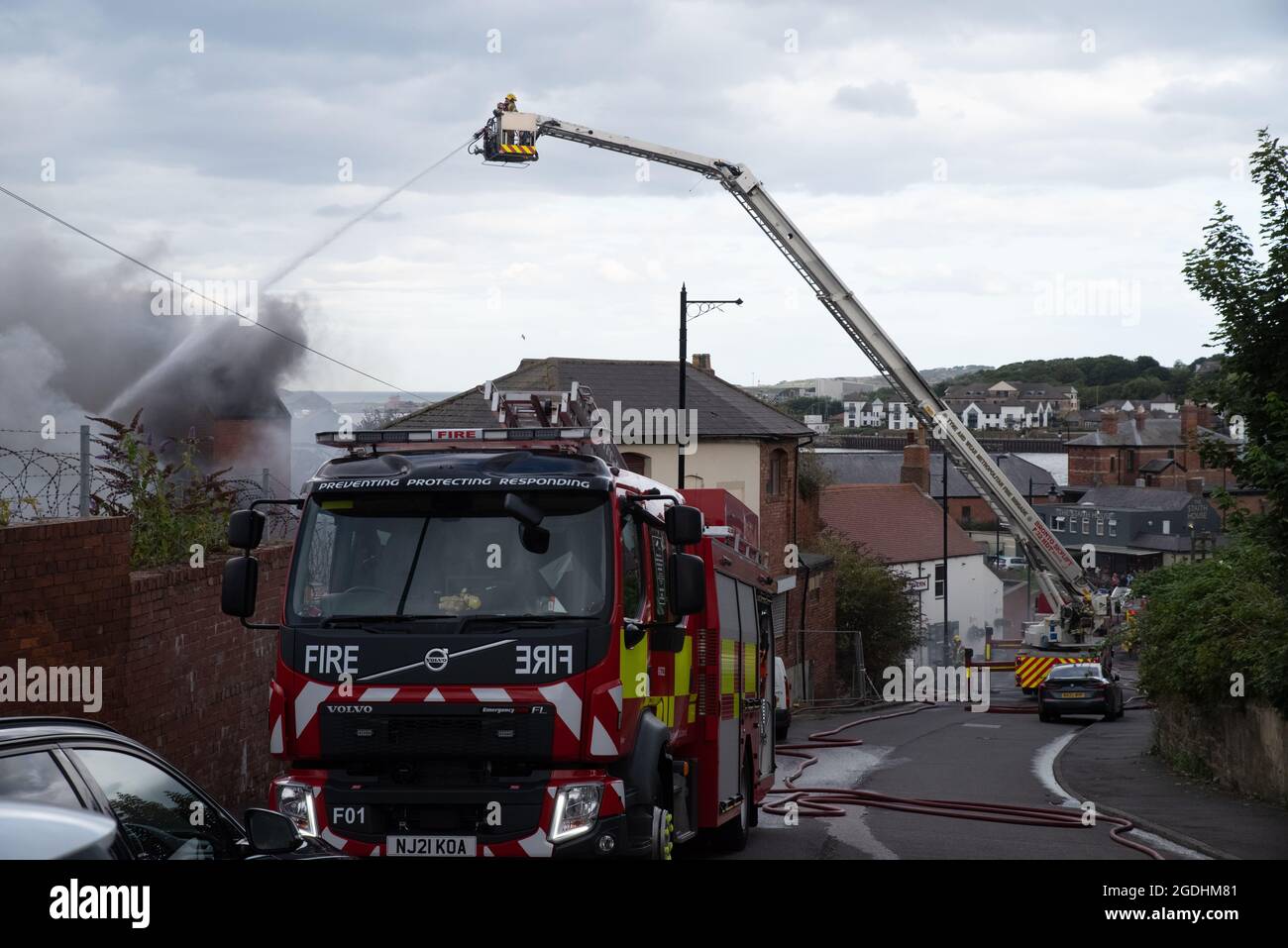 North Shields, UK, 13 August 2021. Firefighters fight large fire on ...