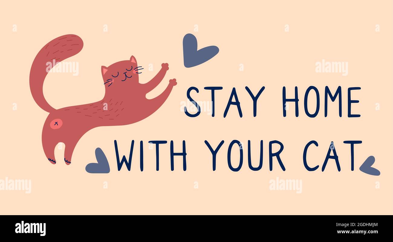 vector illustration Cat is played, heart. Hand-drawn poster with the ...