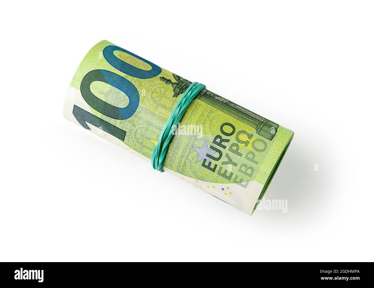 Roll of 100 euro paper currency isolated on white background. Concepts ...