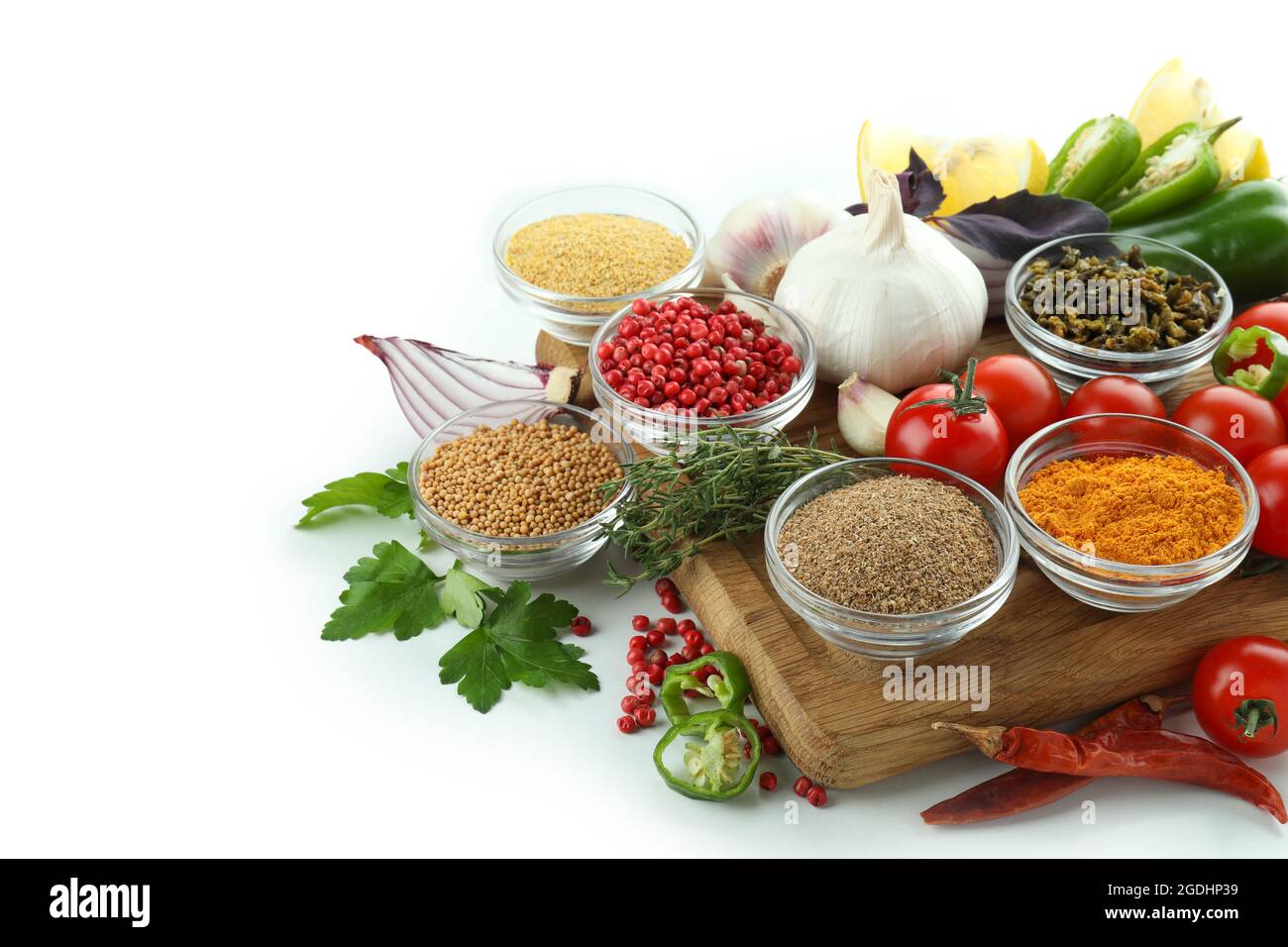Different aromatic spices isolated on white background Stock Photo - Alamy