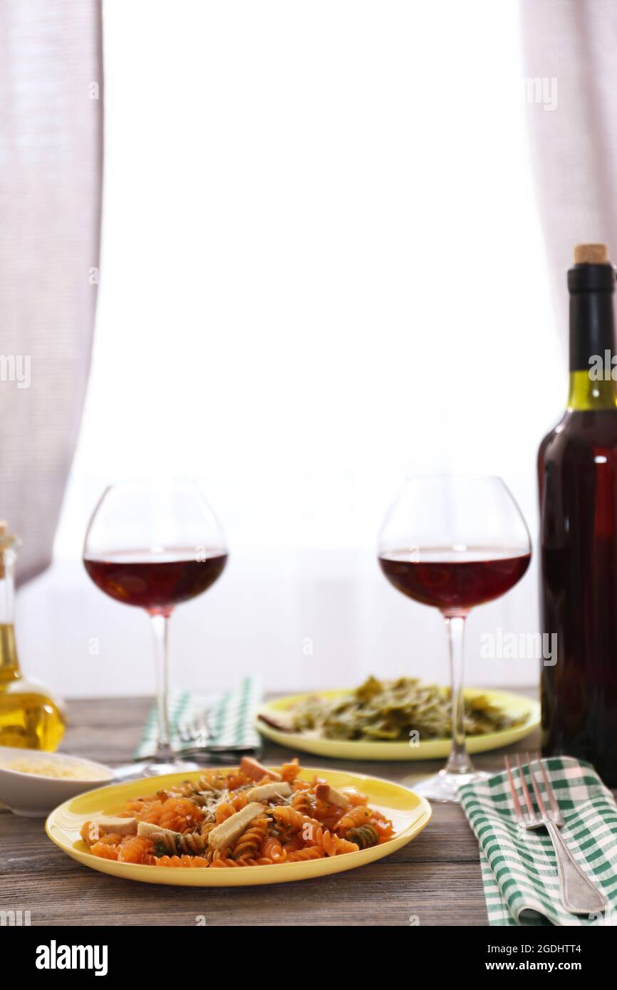 Italian pasta on table, close-up Stock Photo - Alamy