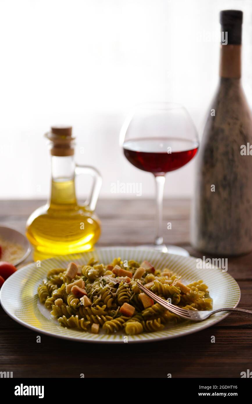 Italian pasta on table, close-up Stock Photo - Alamy