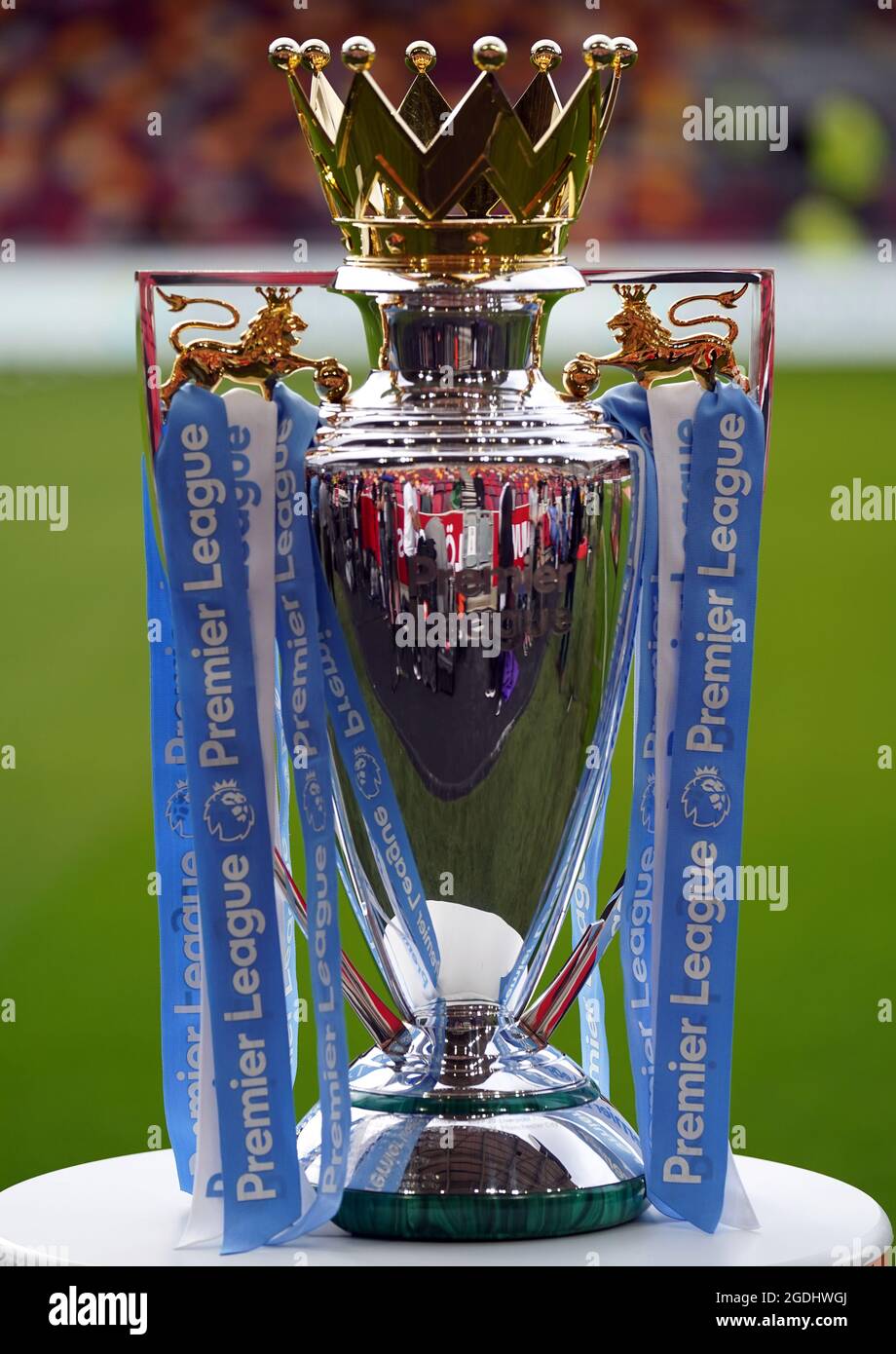 The Premier League Trophy on a plinth before the Premier League match ...