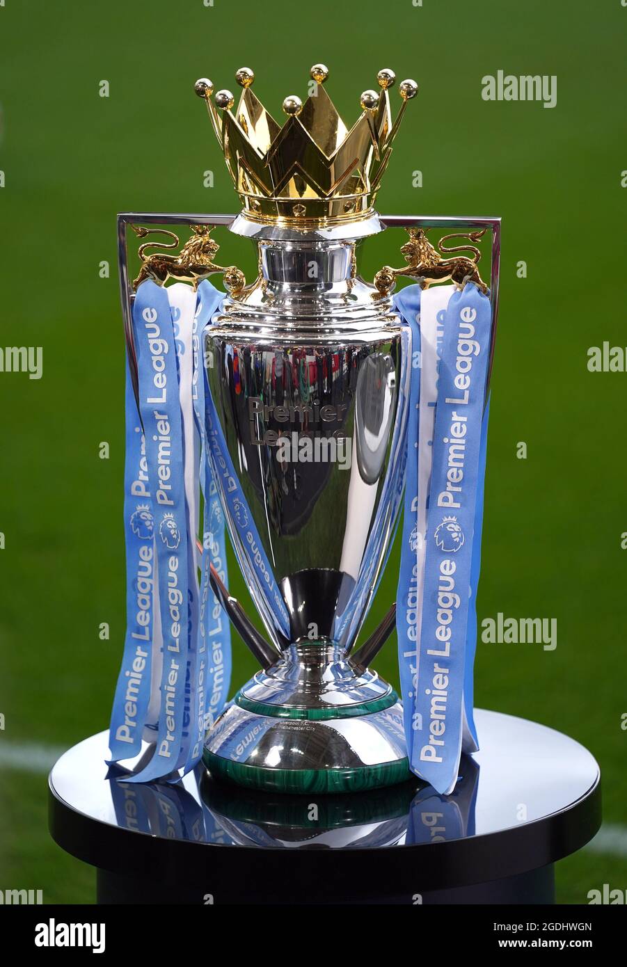 The Premier League Trophy on a plinth before the Premier League match ...