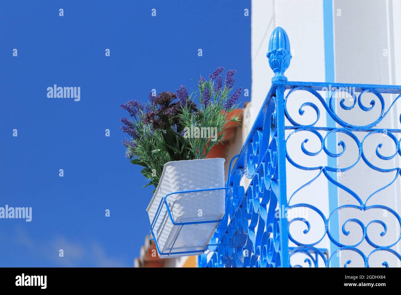 Vase with lavender flowers on the balcony Stock Photo - Alamy