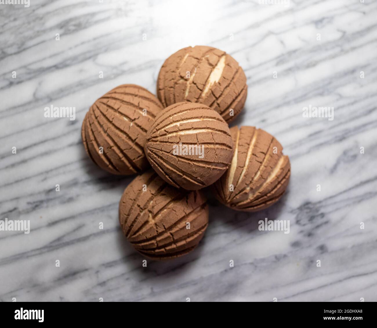 Chocolate Conchas Pan Dulce on White Marble Stock Photo - Alamy