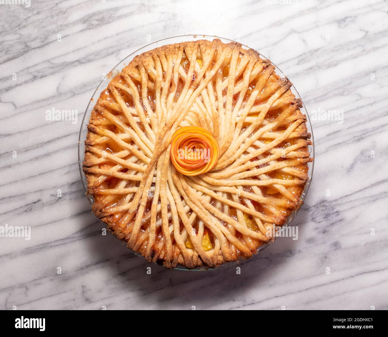 peach pie with spiral lattice design Stock Photo - Alamy