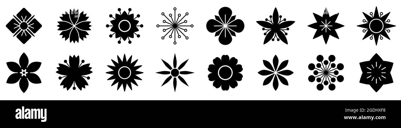 Flower icon. Set of black flower icons. Vector icons of different ...