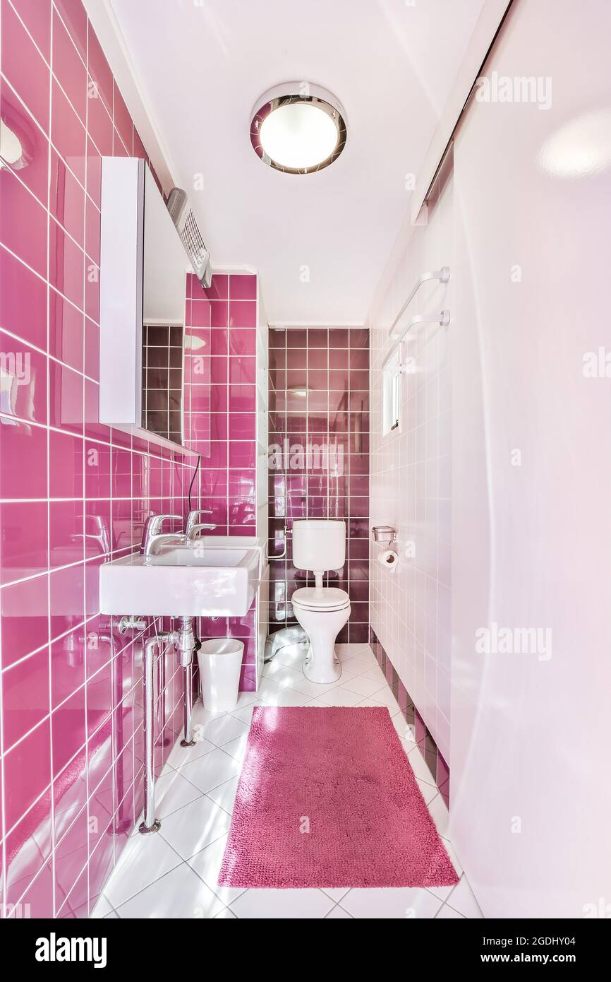 Interior of small clean washroom in miniature style Stock Photo - Alamy