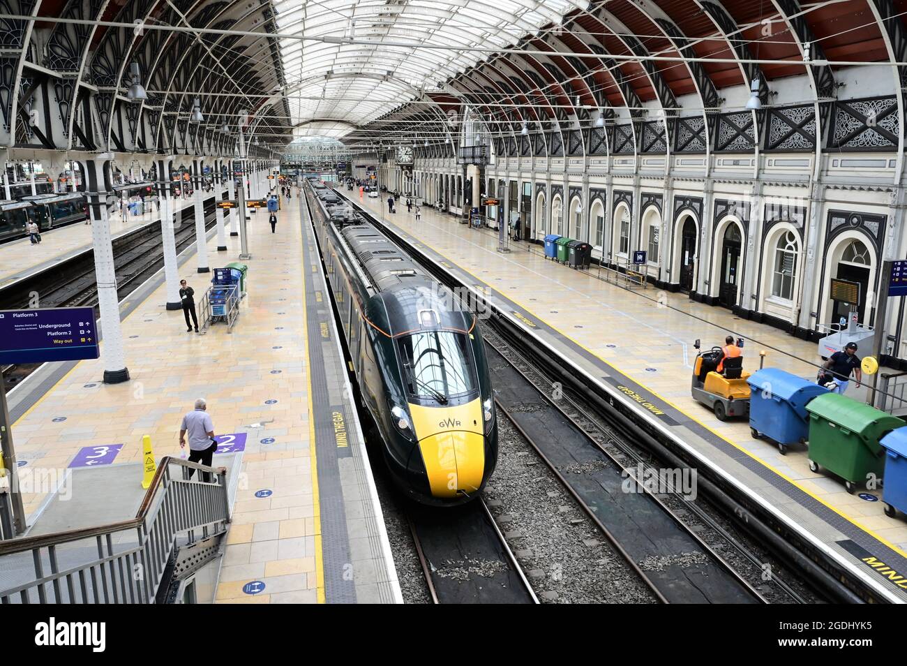 Paddington station in London with a Class 800 locomotive in the station ...