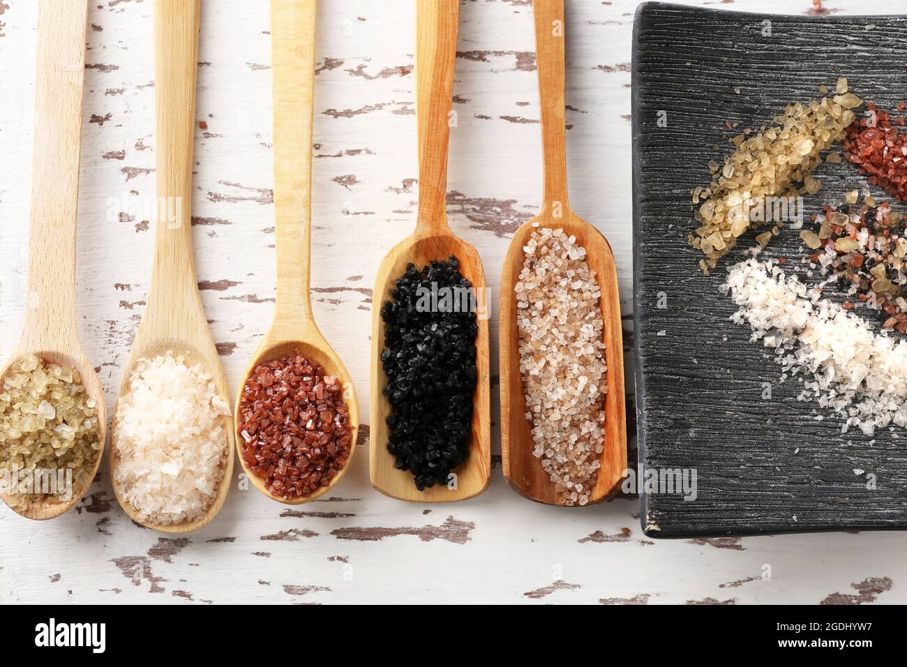 Different sea salt close up Stock Photo - Alamy