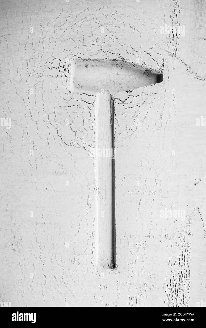 Hammer print in cement background. Minimal abstract Labour day and hard ...