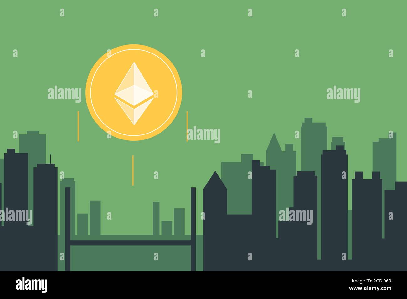 Ethereum flying up on city background illustration Stock Photo - Alamy