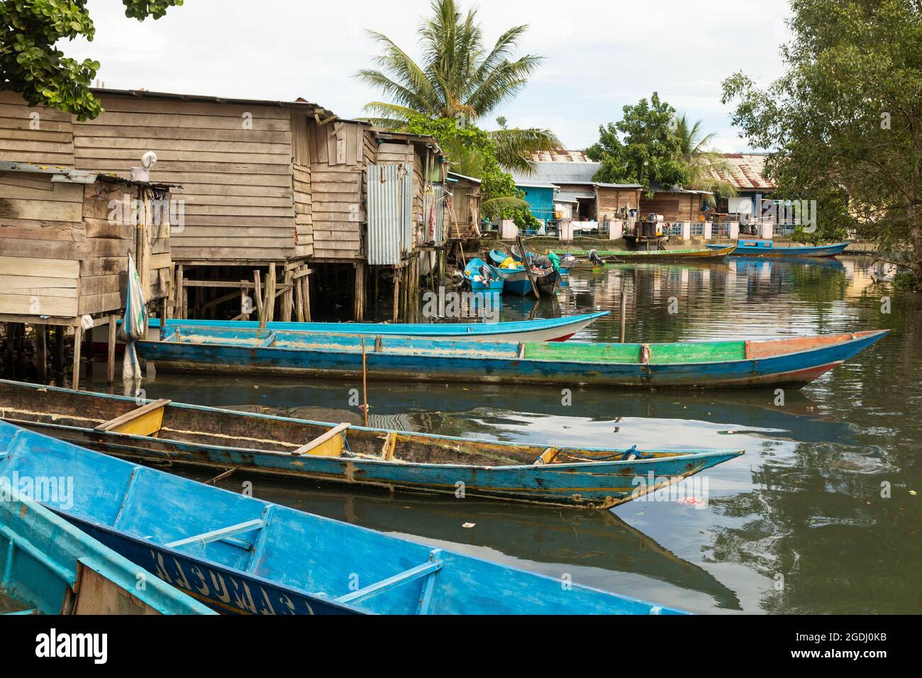 Waisai, Indonesia - Oct 17, 2019: Boats moored in one of the water ...