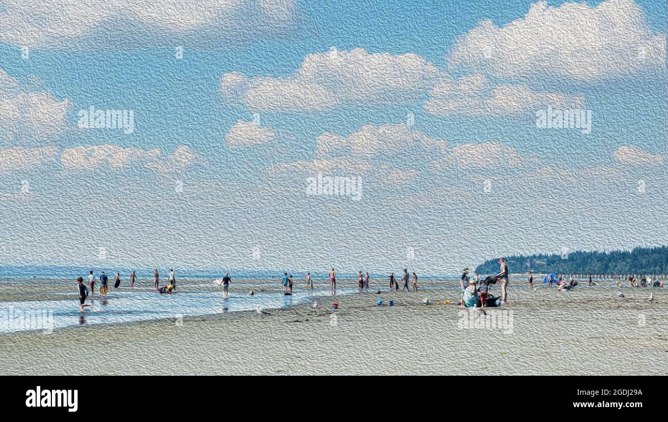 Beach scene - oil rendition Stock Photo - Alamy