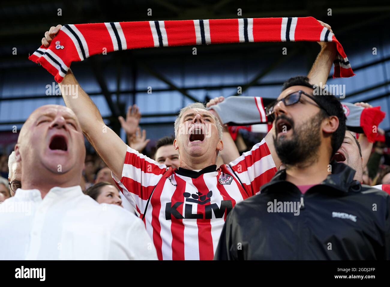 Brentford fans in the stands show their support before the Premier ...
