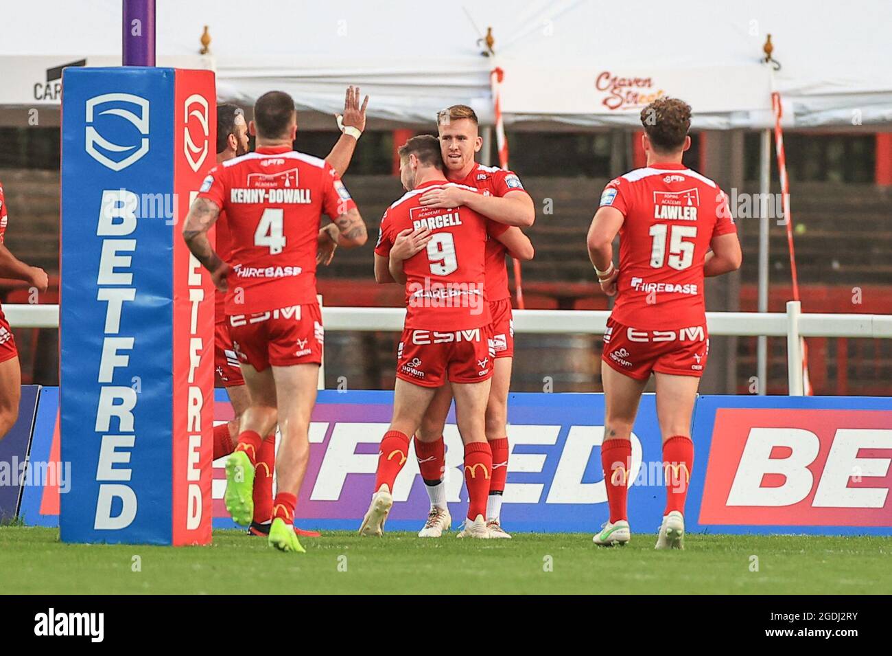 Rowan Milnes (25) of Hull KR celebrates his try Stock Photo - Alamy