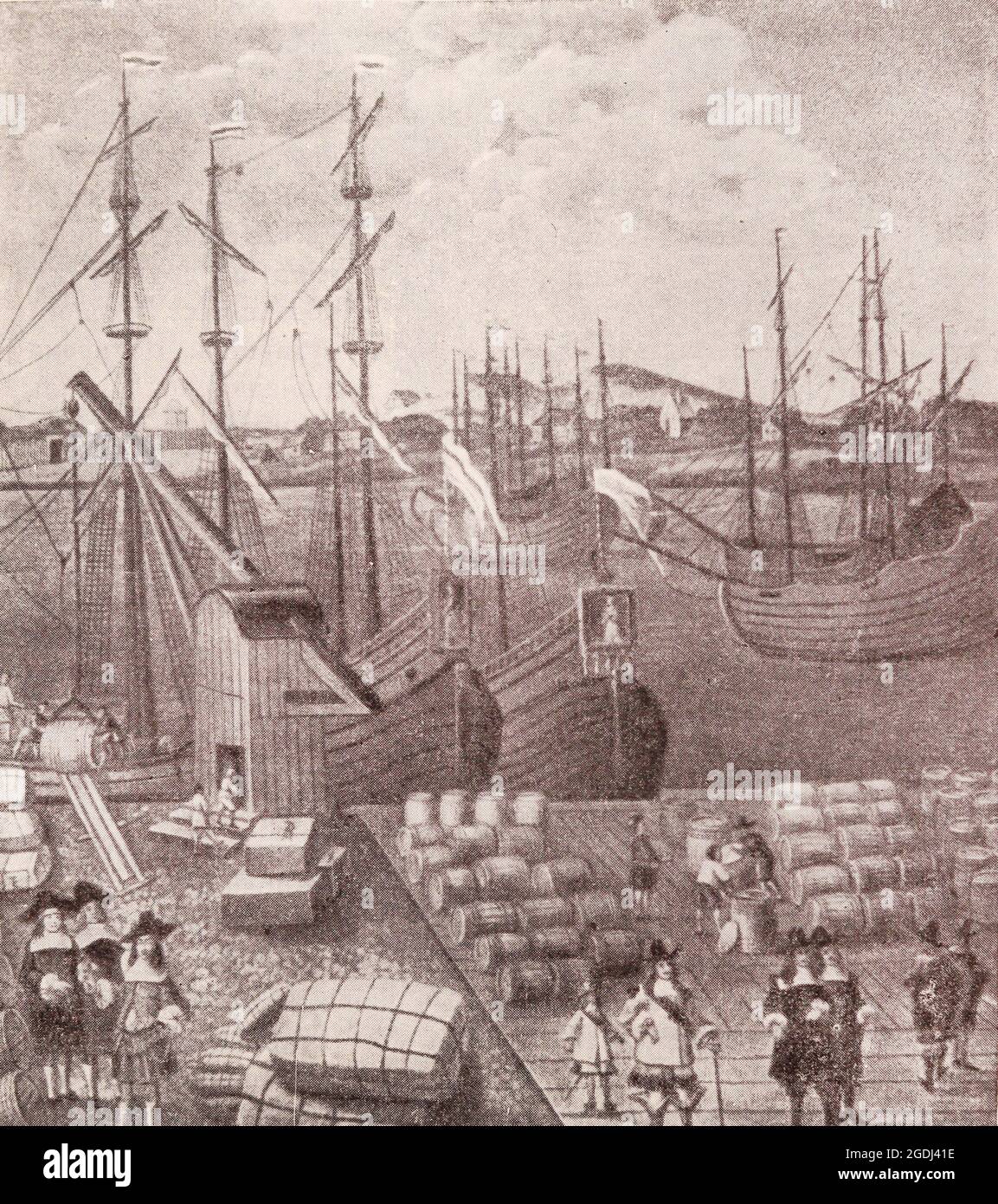 Port in the city of Riga. Painting of the 17th century Stock Photo - Alamy