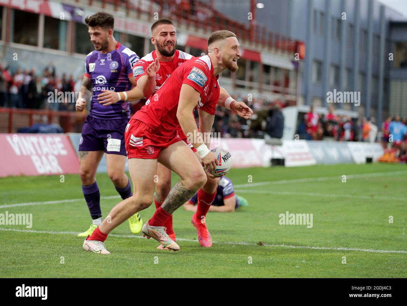 Hull Kr's Ethan Ryan scores during the Betfred Super League match at ...