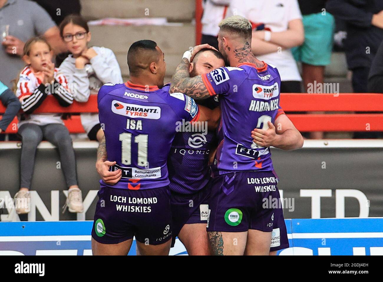 Jake Bibby of Wigan celebrates his try Stock Photo - Alamy