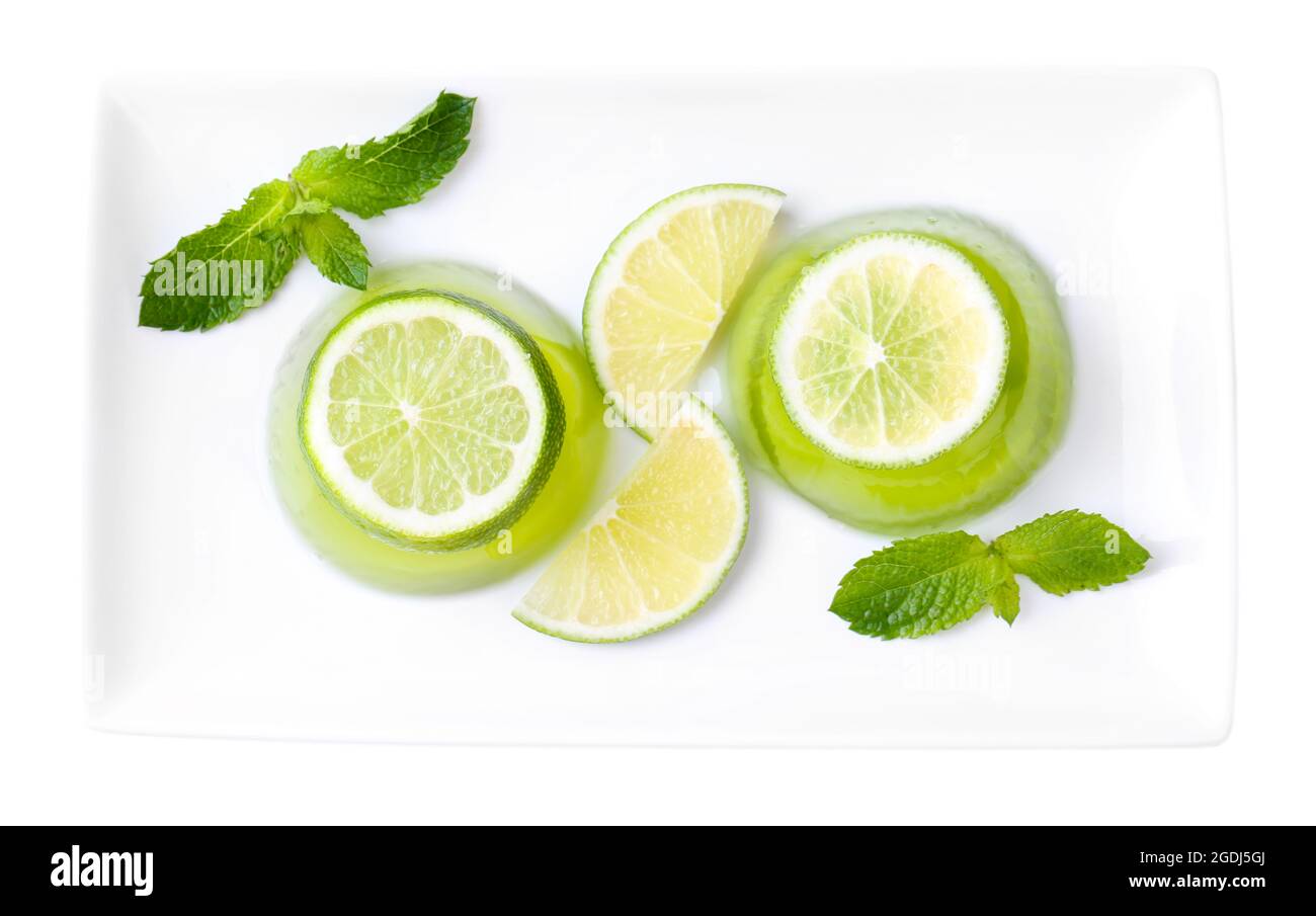 Green jelly with mint leaves isolated on white Stock Photo - Alamy