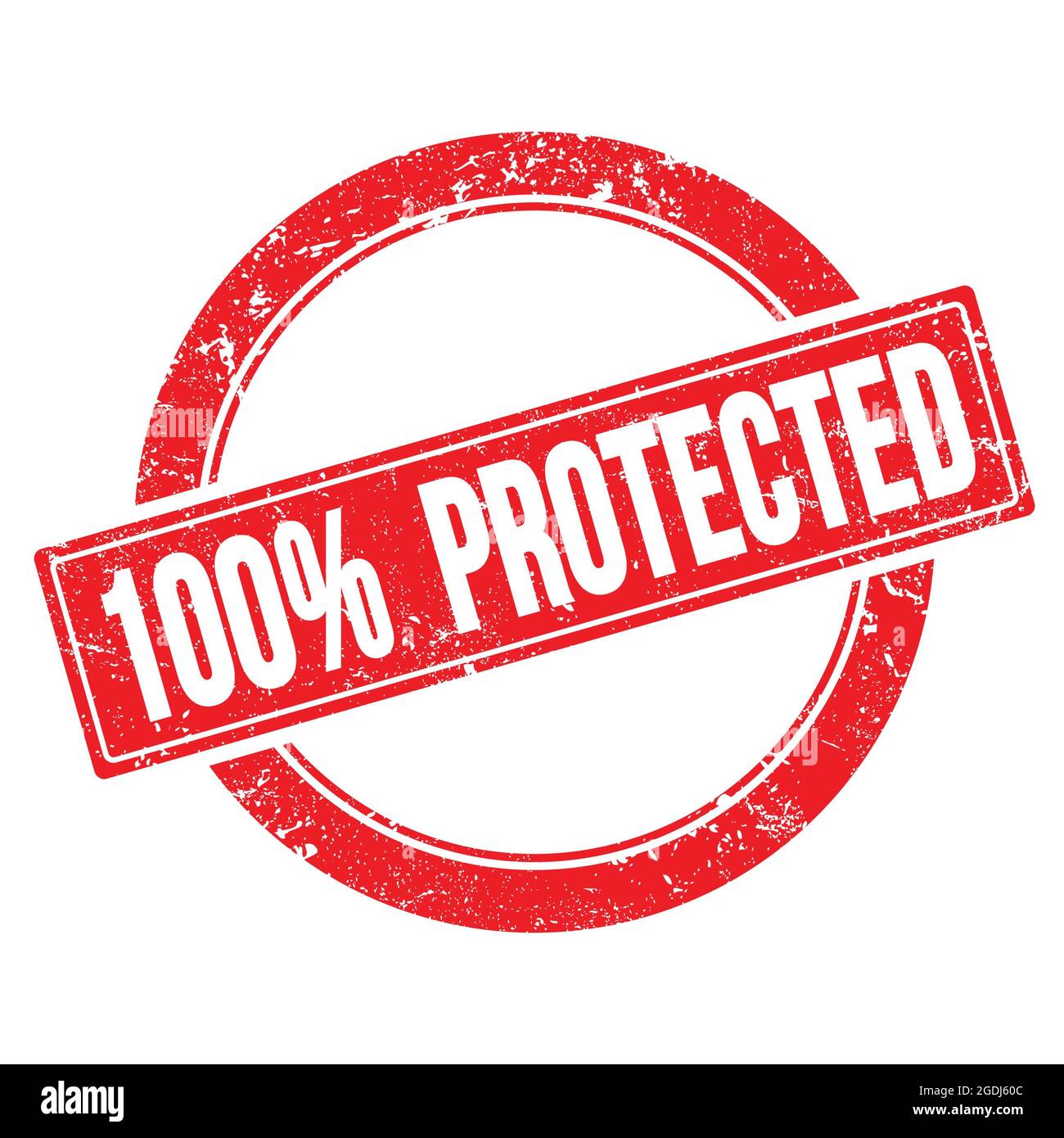 100% PROTECTED text on red grungy round vintage stamp Stock Photo - Alamy