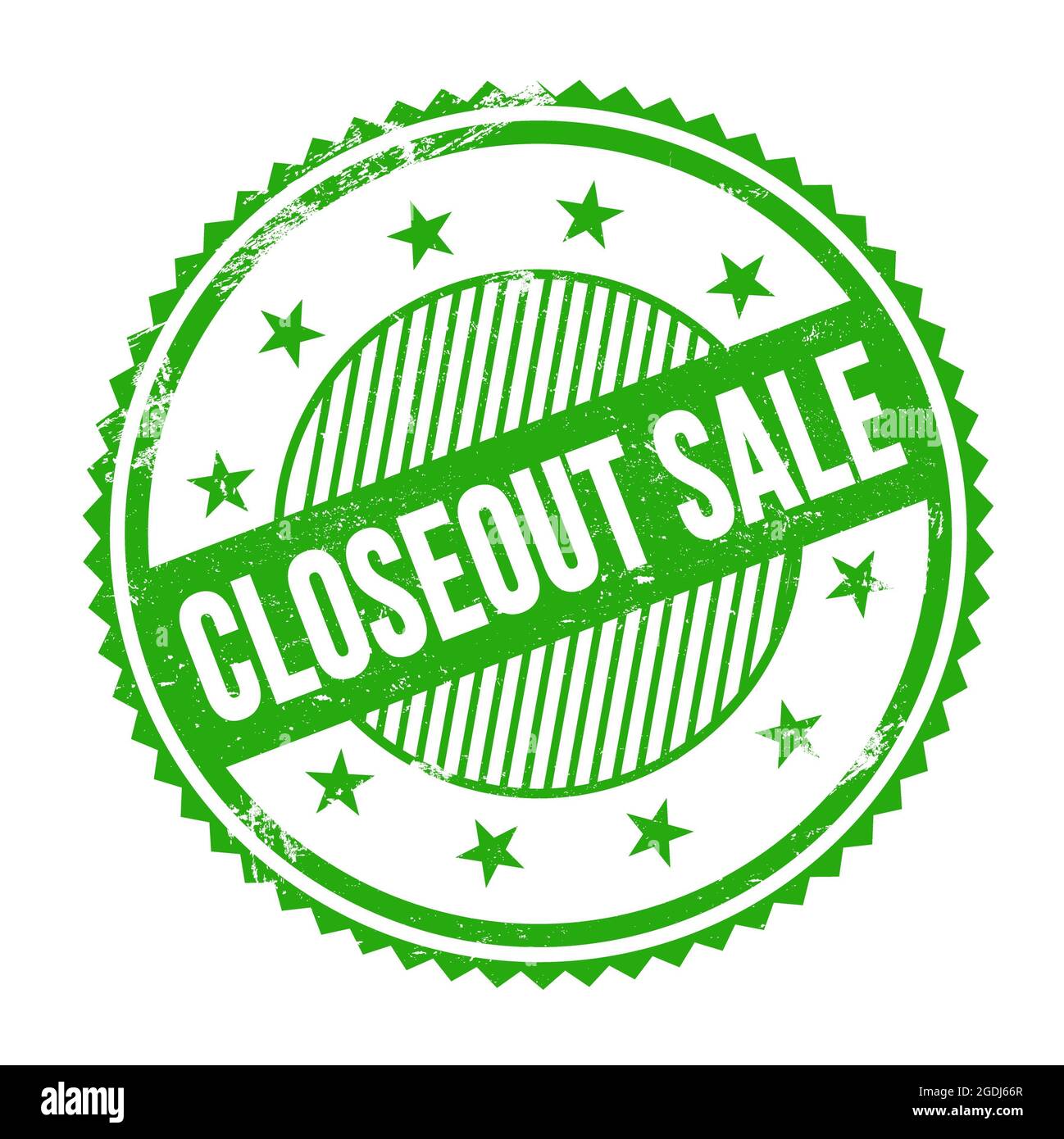 CLOSEOUT SALE text written on green grungy zig zag borders round stamp ...