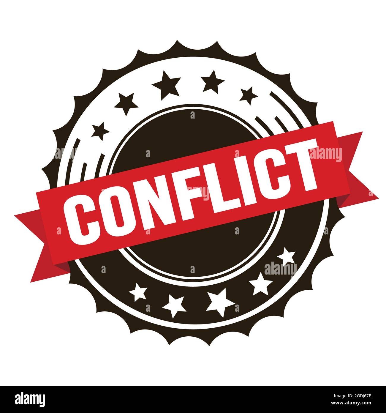 CONFLICT text on red brown ribbon badge stamp Stock Photo - Alamy