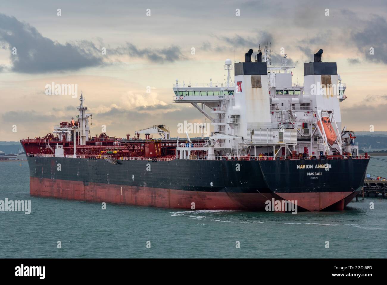 large oil tanker ship the navion anglia off of the oil refinery at ...