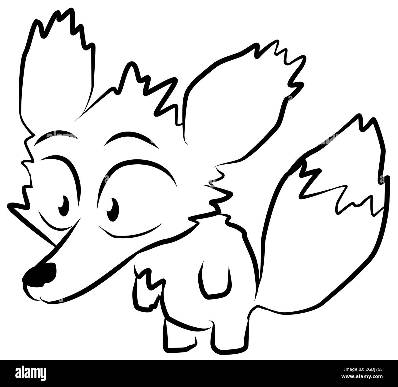 Little fox cartoon line drawing, vector, horizontal, black and white ...