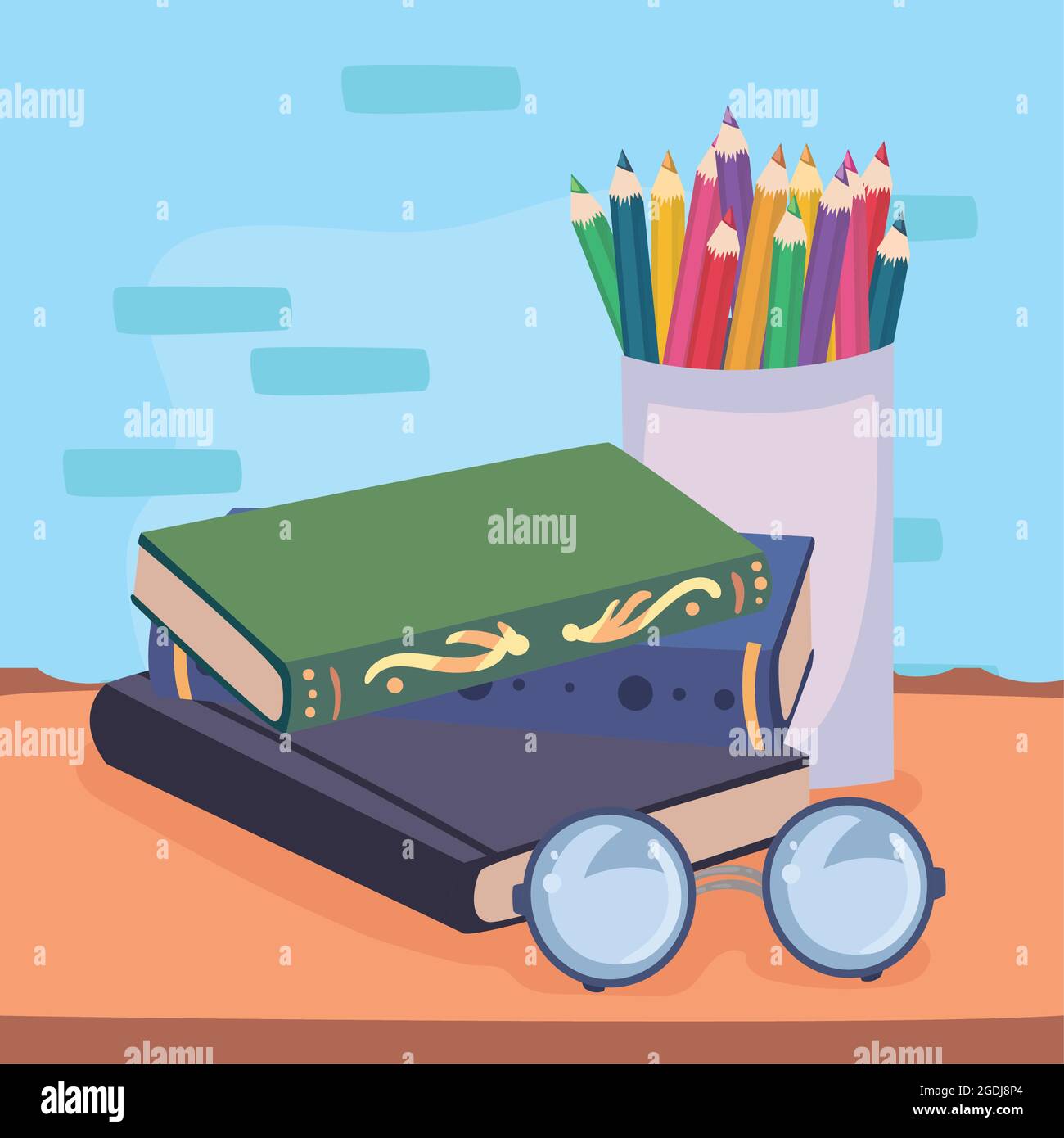 books and pencils holders literacy icons Stock Vector Image & Art - Alamy