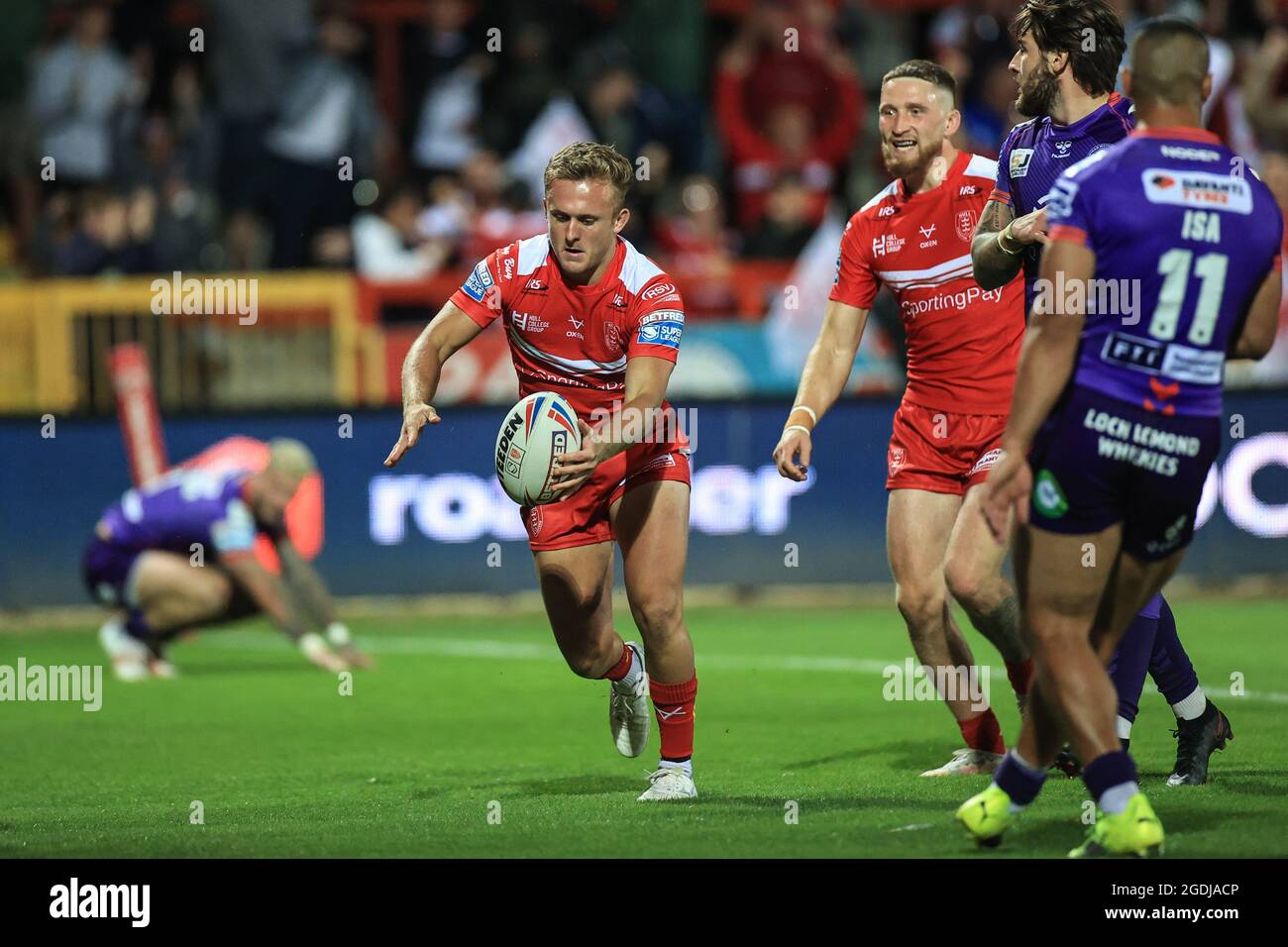 Jez Litten (14) of Hull KR celebrates his try Stock Photo - Alamy