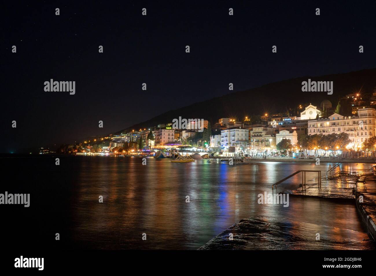 Night view of the southern coastal part of Croatian resort town of ...