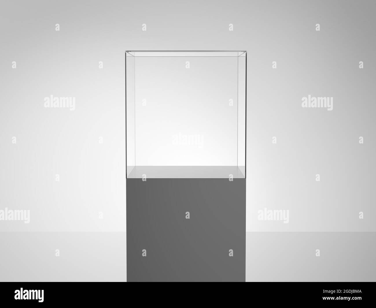 Glass pedestal showcase. Gray product display. Metallic. 3d ...