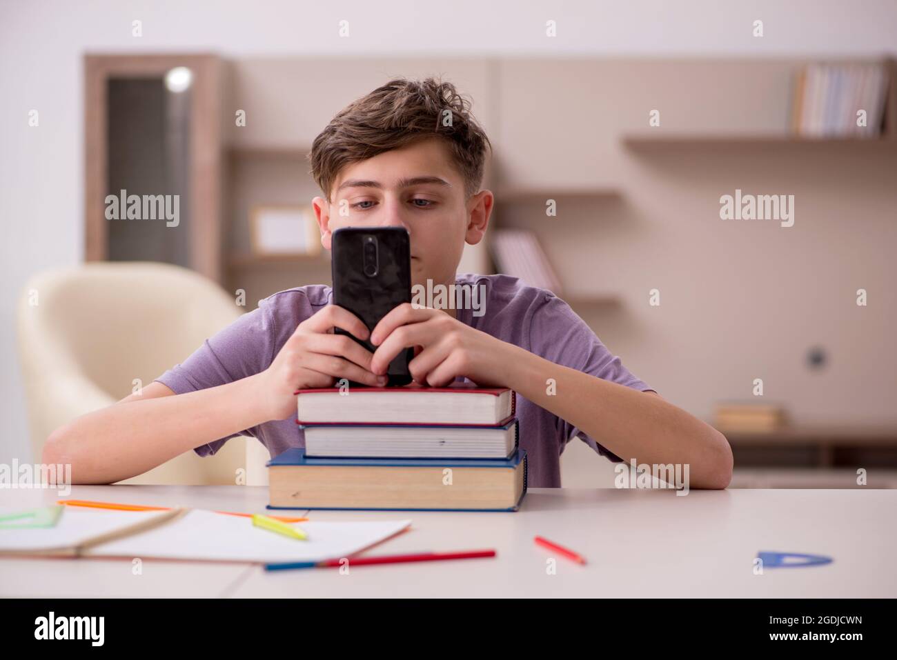School child revising for exams hi-res stock photography and images - Alamy