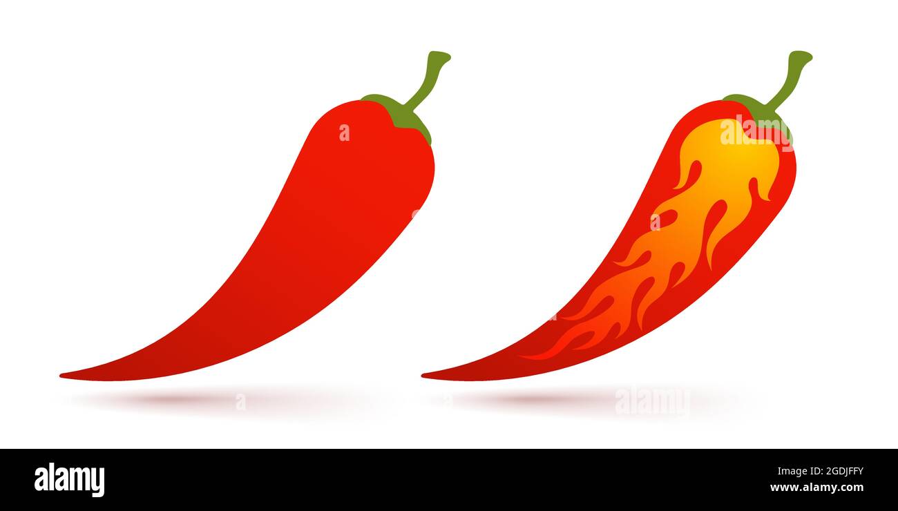 Vector set illustration of a spicy chilli peppers with flame. Red ...