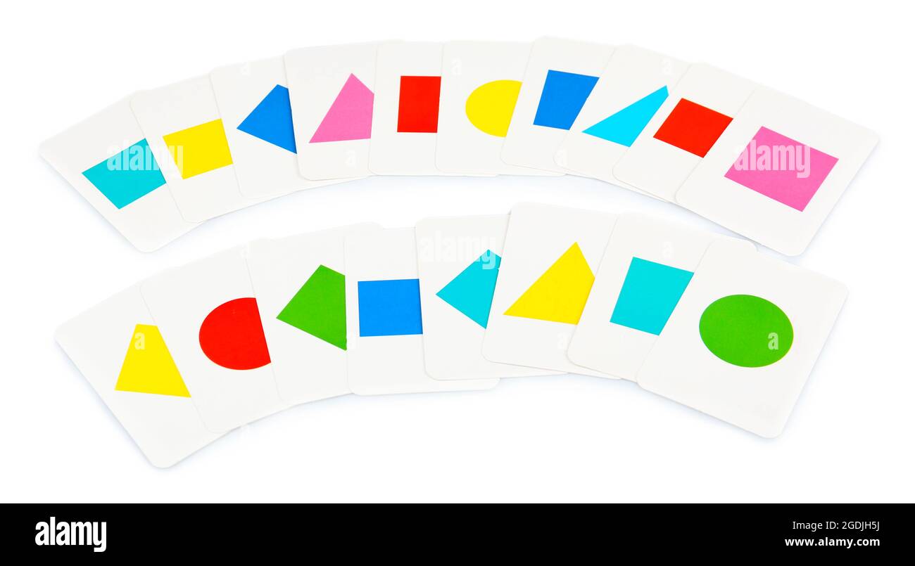 Educational cards with color geometric shapes, isolated on white Stock ...