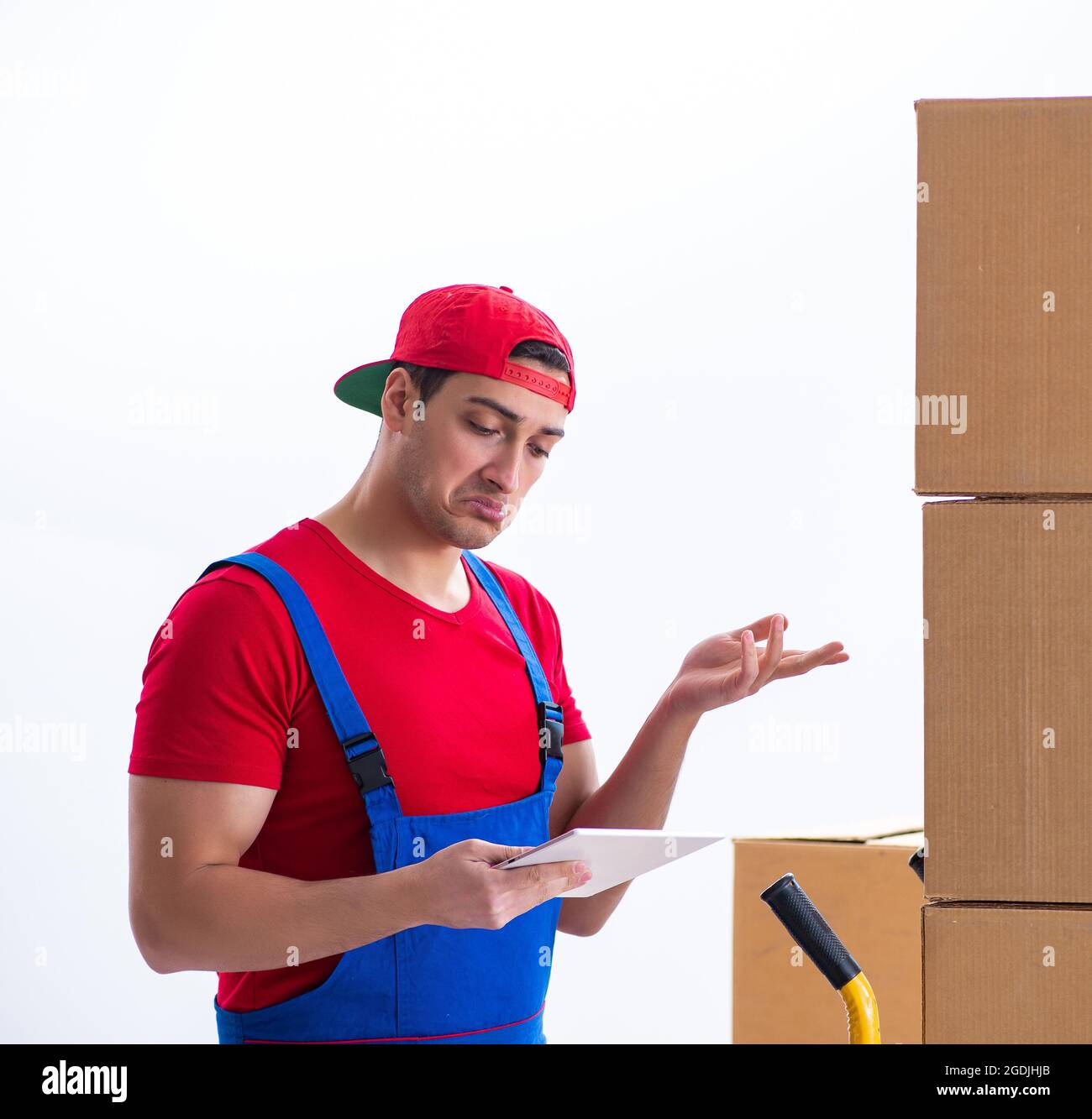 The contractor worker moving boxes during office move Stock Photo - Alamy