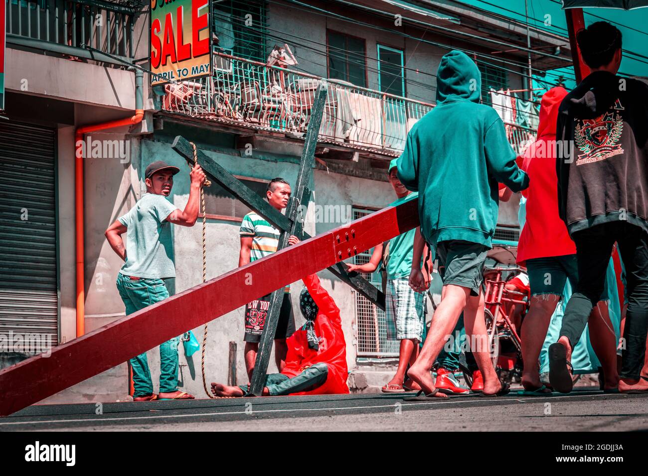 BATAAN, PHILIPPINES - Apr 07, 2017: A group of people on the street ...