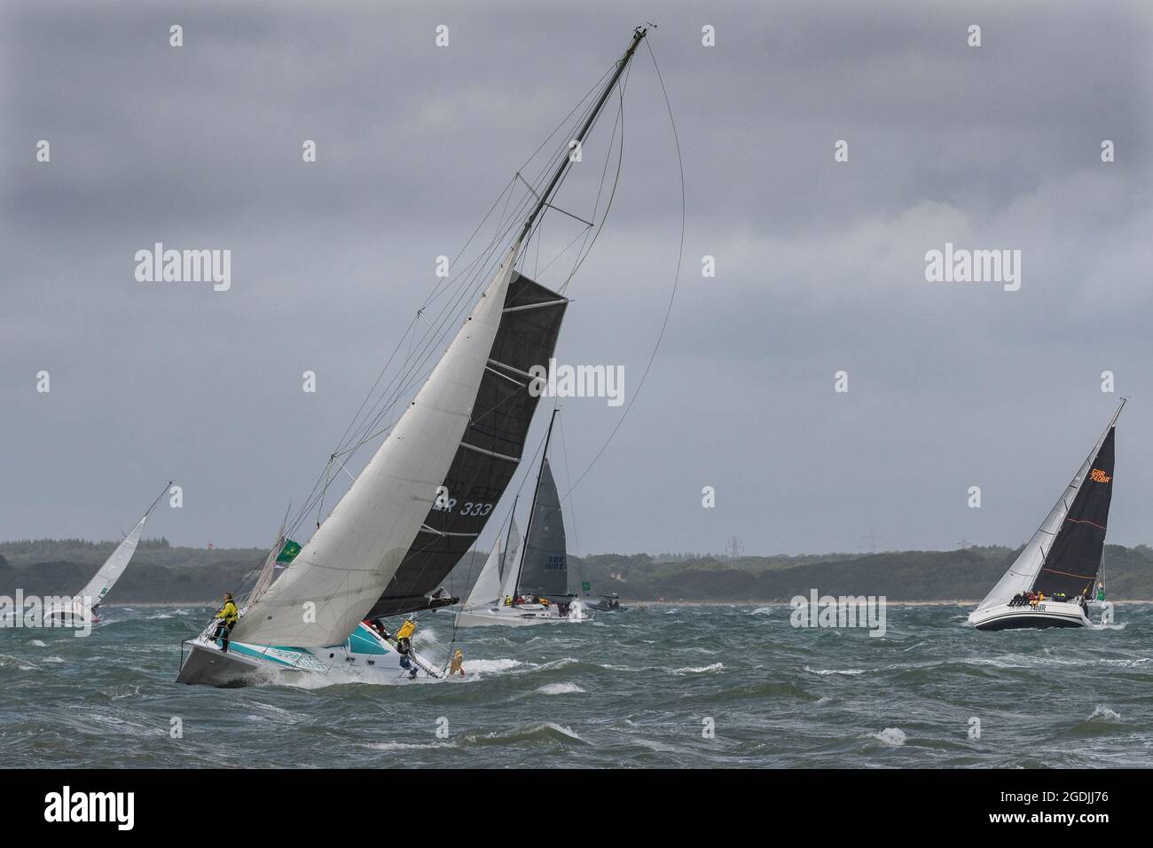 Start of the 2021 Rolex Fastnet Race on 8 August 2021.The competitors ...