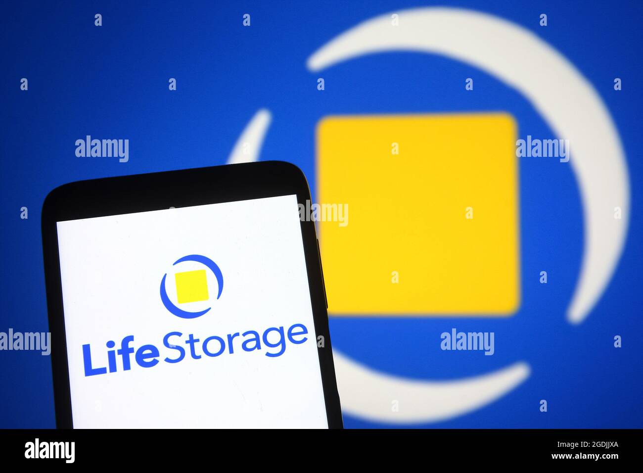 In this photo illustration a Life Storage logo is seen on a smartphone ...