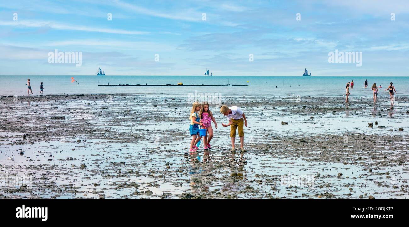 Children Playing Paddling on the Beach Seaside Whitstable Kent Stock ...